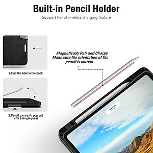 Antbox Case for iPad Pro 12.9'' 6th Generation (2022) 5th/4th/3rd Generation (2021/2020/2018), Built-in Pencil Holder Auto Sleep/Wake Function PU Leather Smart Cover (Black)