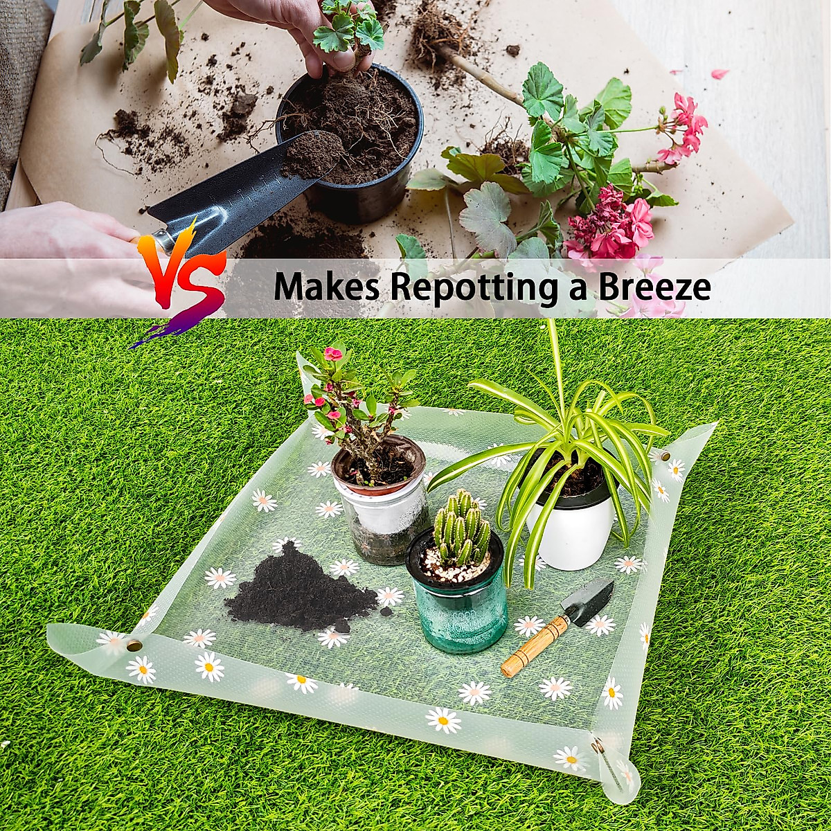 Repotting Mat for Indoor Plants Waterproof Clear Potting Mat Foldable Gardening Mat Plant Potting Repotting Tray to Control Potting Soil Indoor Plant Garden Accessories Gifts for Plant Lovers 23.6"