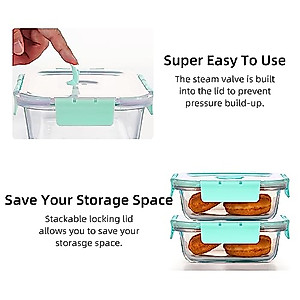 YANGNAY 10 Pack Glass Meal Prep Containers with Steam Vent, Food Storage Containers with Airtight Lids, Dishwasher/Microwave/Oven/Freezer Safe Glass Containers for Leftovers (Green)