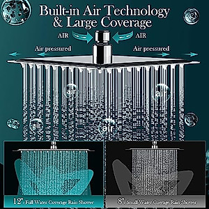 12'' Rain Shower Head Combo, High Pressure Rainfall Shower Head with 16'' Flexible Adjustment of Height/Angle Upgraded Extension Arm and 5 Setting Spray Handheld Shower Head, Anti-leak (Chrome)