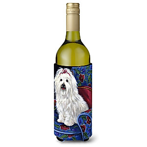 Caroline's Treasures PPP3079LITERK Coton De Tulear Royalty Wine Bottle Hugger Bottle Cooler Sleeve Hugger Machine Washable Collapsible Insulator Beverage Insulated Holder