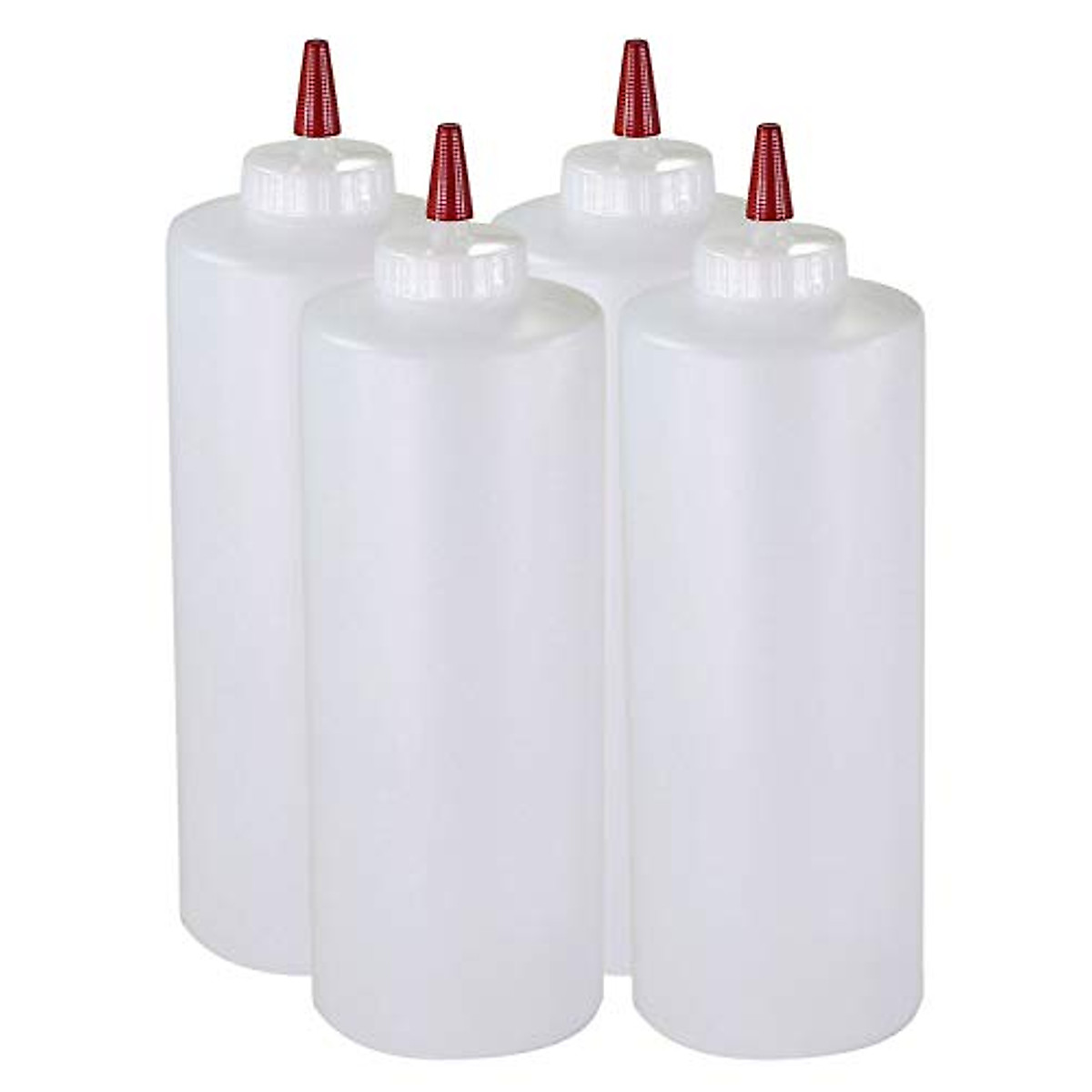 Pinnacle Mercantile Plastic Condiment Squeeze Bottles with Red Tip Cap 32-ounce Set of 4