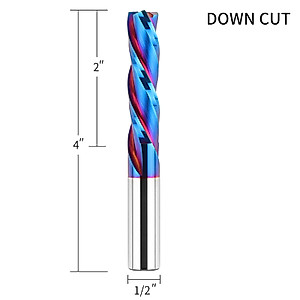 EANOSIC Downcut Spiral Router Bit Extra Long (4 inch) with 1/2 Inch Shank, 1/2 Inch Cutting Diameter Solid Carbide CNC End Mill Bits for Wood Carving, Plunge Cut (3-Flute)
