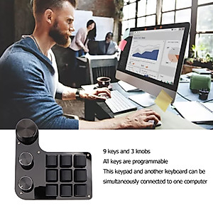 RGB Mechanical Gaming Keyboard 9 Key, One Handed Macro Keypad, LED Backlit Programmable Macro Mechanical Keyboard 3 Knob Blue Switch, for PC Game