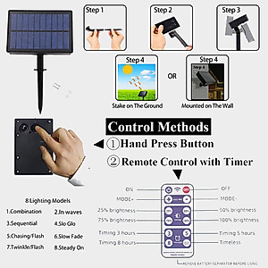 CSX Solar String Lights 138LED Moon Star Twinkle Lights with Remote 8 Lighting Modes Curtain Lights Window Lights Hanging Fairy Lights Outdoor Waterproof for Yard Garden Patio Ramadan Christmas Decor