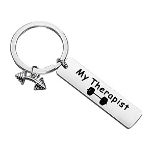 PLITI Funny Workout Weight Lifting Lifter Gifts Bodybuilding Dumbbell Gift Weightlifting Therapist Gifts Fitness Gifts Weight Loss Gifts My Therapist (Barbell) Keychain (My Therapist barbell)