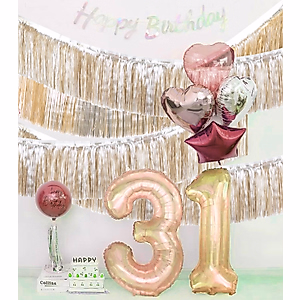 Premium Matte Champagne Gold Fringe Tassel Banner for Party Decoration -4 Layers Thick, 2 Pack | LILF Superior Tinsel Garland Party Streamer for Birthday Wedding Graduation Christmas Decoration