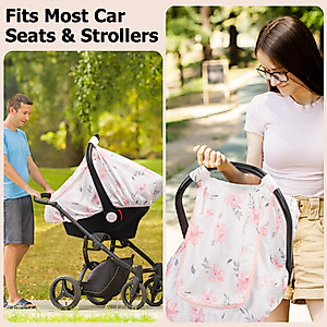 3-in-1 Car Seat Cover Baby, Breathable Peekaboo Sunshade and Mosquito Net, Universal Fit Infant Car Seat, Stretchy Canopy with Portable Storage Bag, Soft and Lightweight