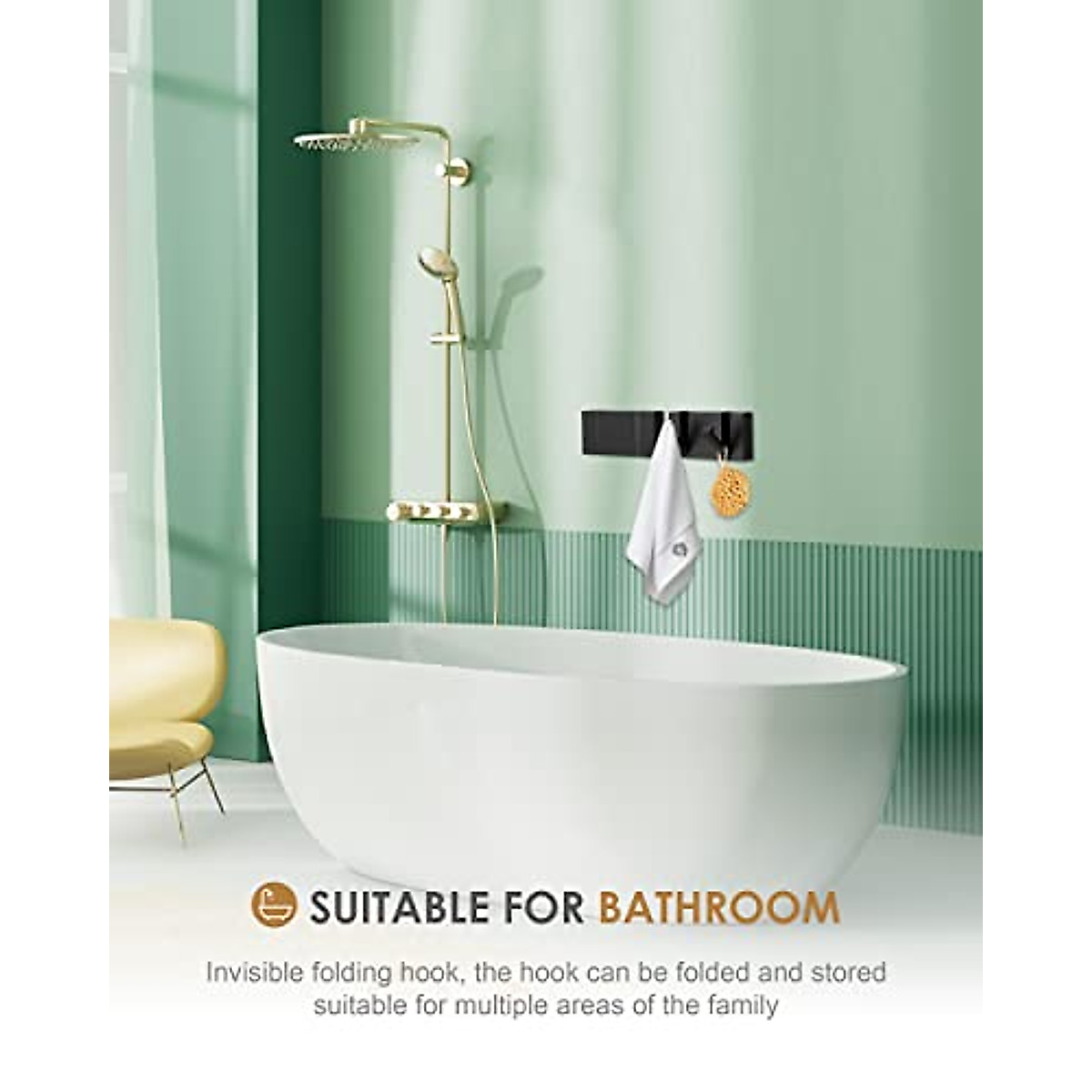 2 Pack，Waterproof Black Towel Hooks，Foldable Towel Hooks for Bathrooms，Modern Coat Hooks，Black Robe Hooks，Bathroom Modern Hooks，Free Perforated，Bathroom Towel Hooks，Towel Door Hooks，Also for Kitchen.