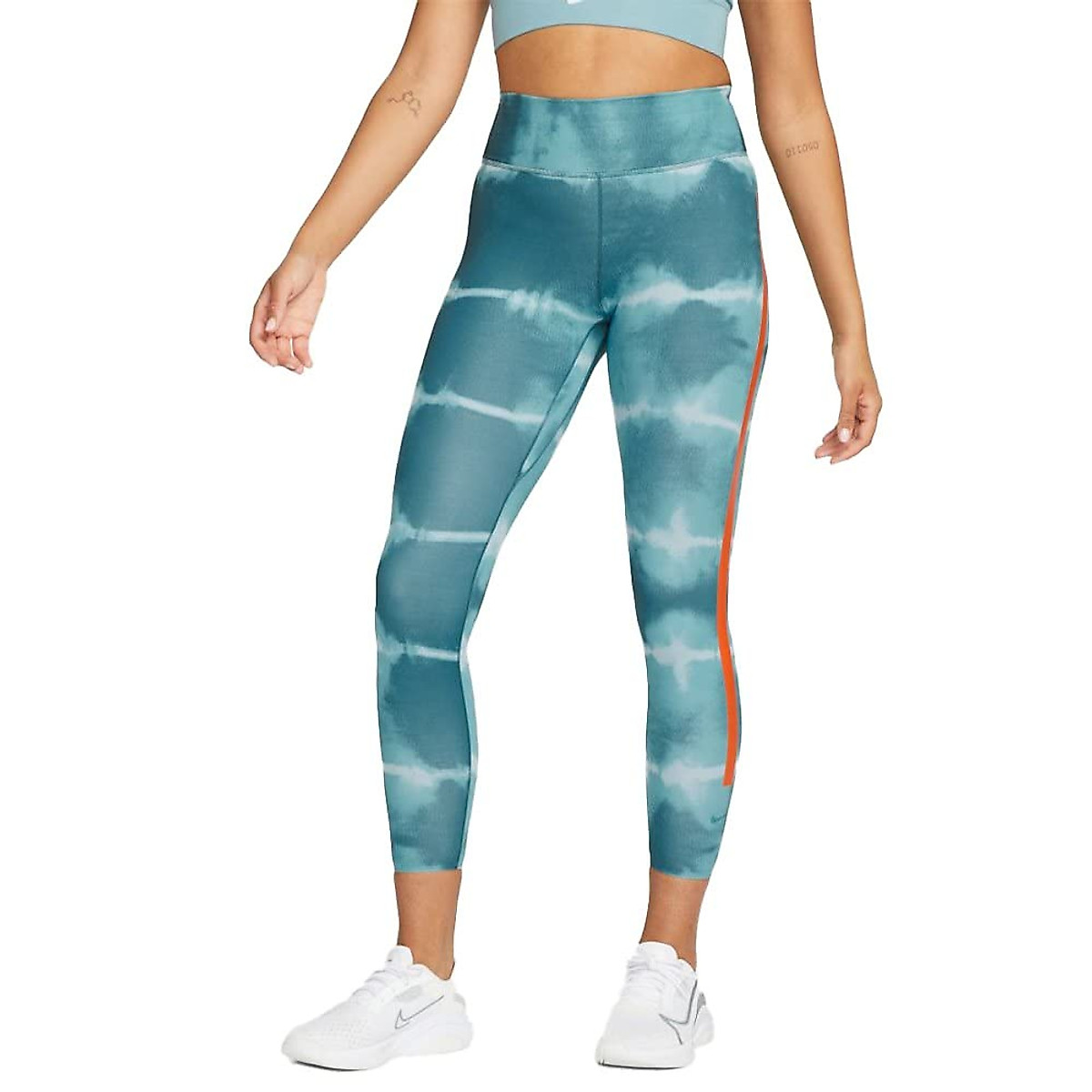 Nike Women's Mid Rise 7/8 One Luxe Leggings (US, Alpha, Small, Regular, Regular, Ash Green/Rush Orange/Clear)