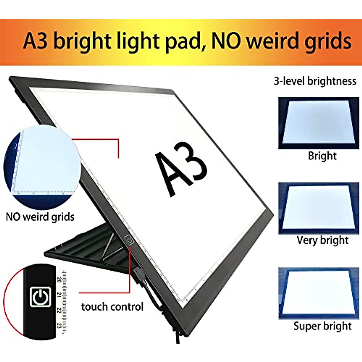 A3 Diamond Painting Light Pad with Built-in Stand, Hawanik A3 Large LED Tracing Light Box with Stand for Vinyl Weeding Drawing