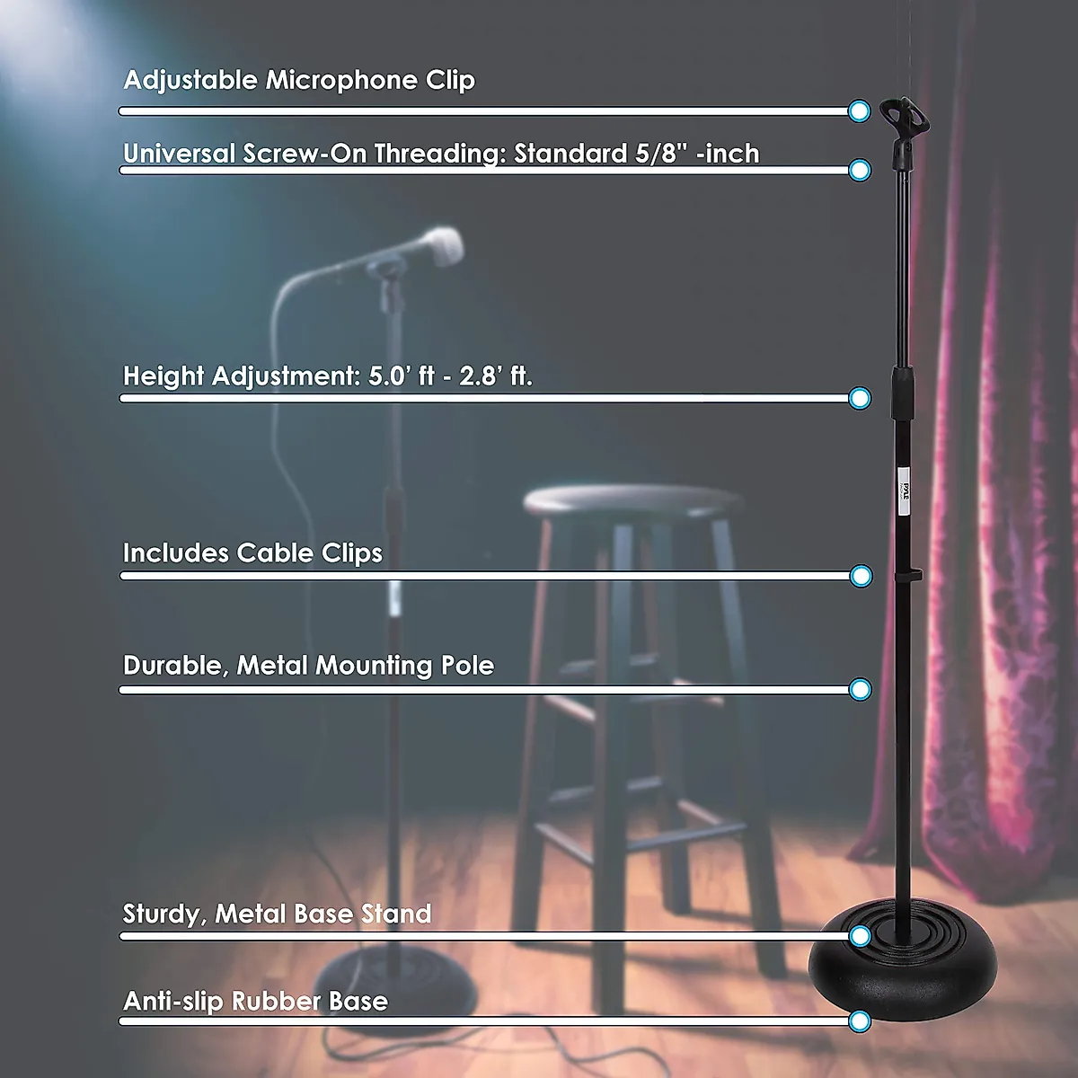 Gator Frameworks Microphone Stand Adapter Bundle for 6 Mics + PylePro PMKS5 Mic Stand (2.8-5 ft.)