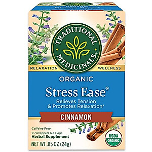 Traditional Medicinals Tea, Organic Stress Ease, Relieves Tension, Promotes Relaxation, 16 Tea Bags