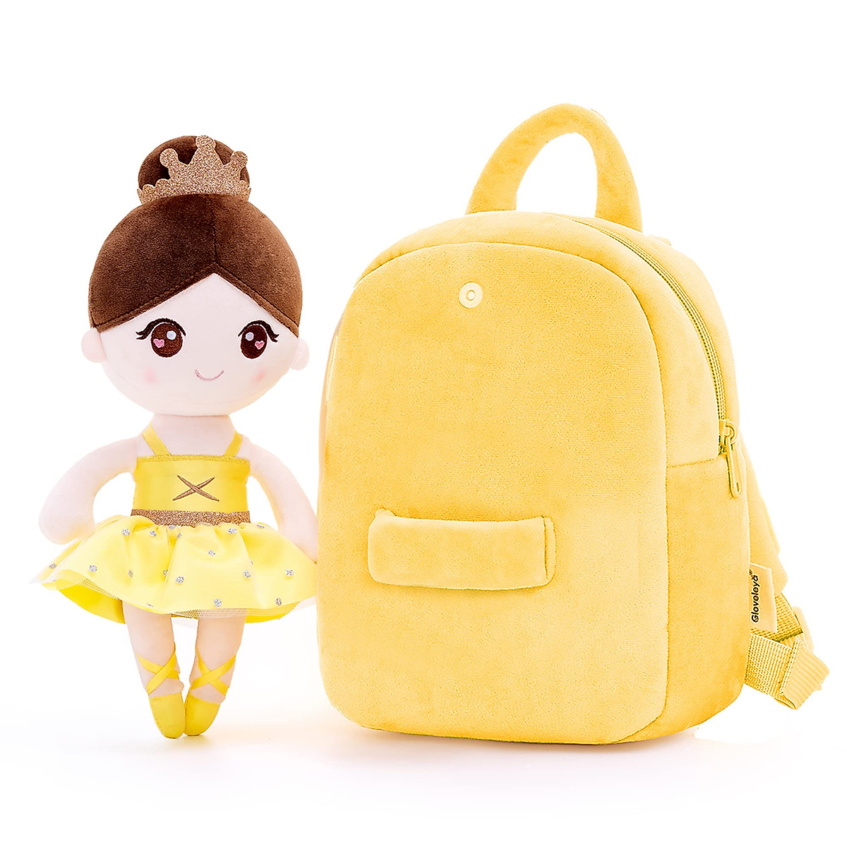 Gloveleya Toddler Backpack for Kids Soft Toys Plush Ballet Girl Doll Yellow 9 Inches