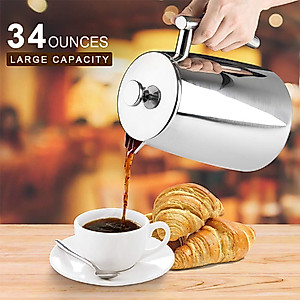 Secura French Press Coffee Maker, 34-Ounce, 304 Stainless Steel Insulated Coffee Press with Extra ScreenSecura French Press Coffee Maker, 34-Ounce, 304 Stainless Steel Insulated Coffee Press with Extra Screen