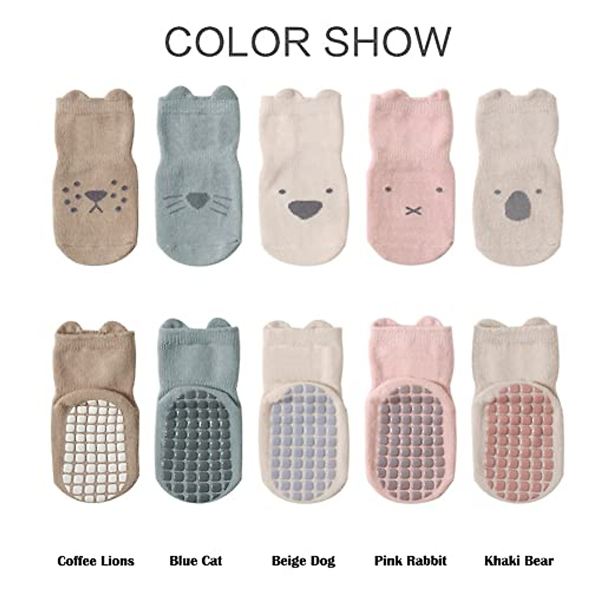 Exegawe Toddler Non Slip Socks, Cute Baby Socks with Grips Crew Socks 5 Pairs(S/6-12m)