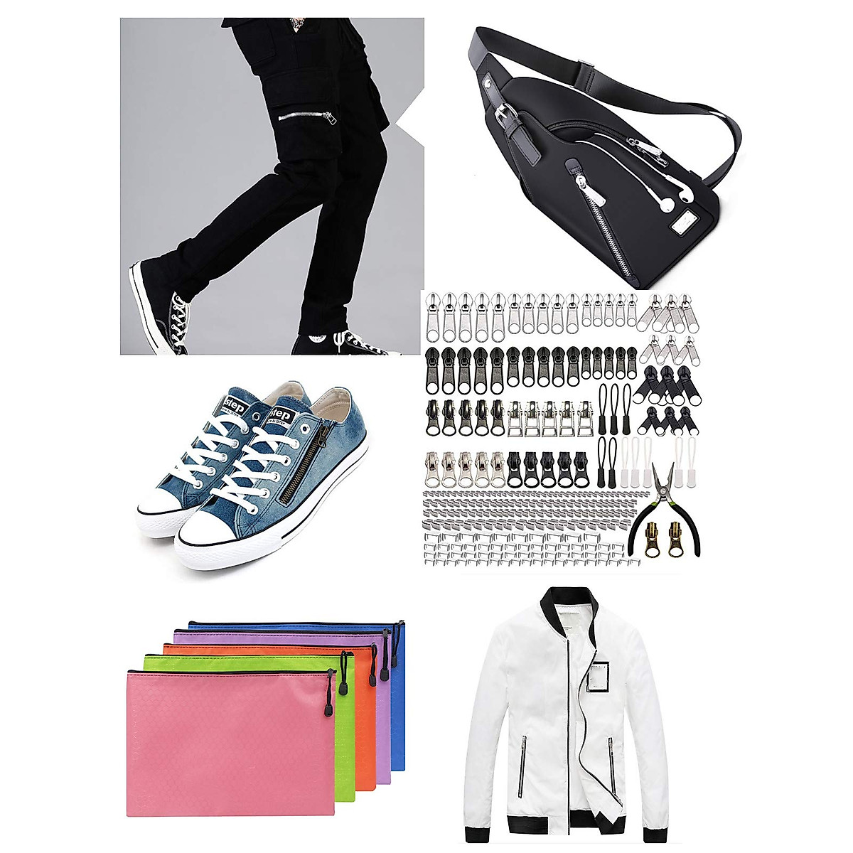 Zipper Repair Kit 255 Pcs Zipper Replacement Kit with Zipper Install Pliers Tool and Zipper Extension Pulls for Clothing Jackets Purses Luggage Backpacks Tents Sleeping Bag