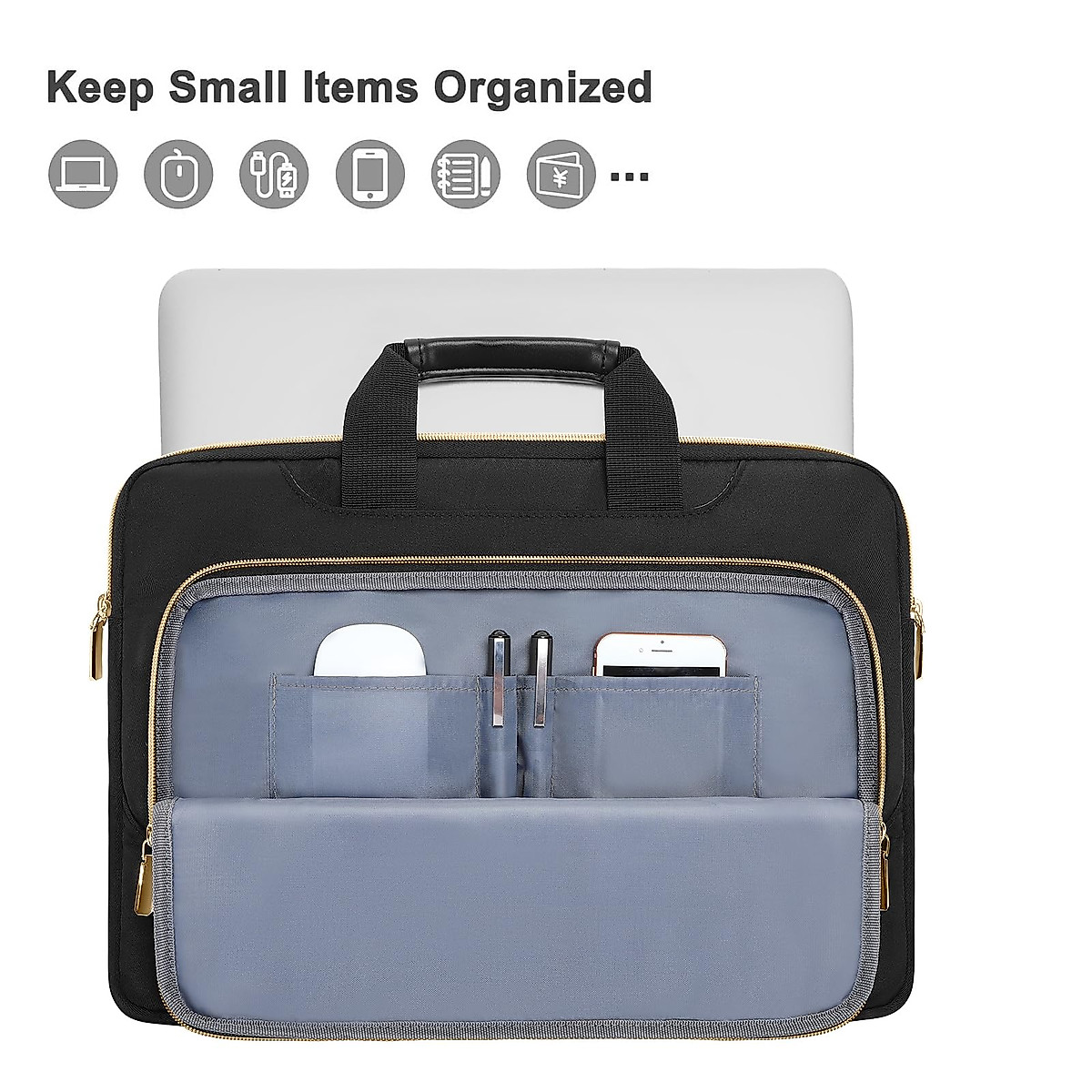 MOSISO Laptop Shoulder Bag,15-15.6 inch Computer Bag Compatible with MacBook Pro 16, HP, Dell, Lenovo, Asus Notebook,Messenger Briefcase with Front Inverted Trapezoid Quilted Pocket, Black