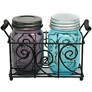 Mason Jar Lifestyle Caddy for 2 Pint Mason Jars with Swirl Design and Black Wire Handles