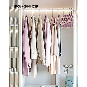SONGMICS 50-Pack Velvet Hangers and 24-Pack Pants Hangers Bundle, Clothes Hanger with Rose Gold Swivel Hook, Coat Hangers with Movable Clips, Pale Purple and Light Pink UCRF021GP50 and UCRF14PK24