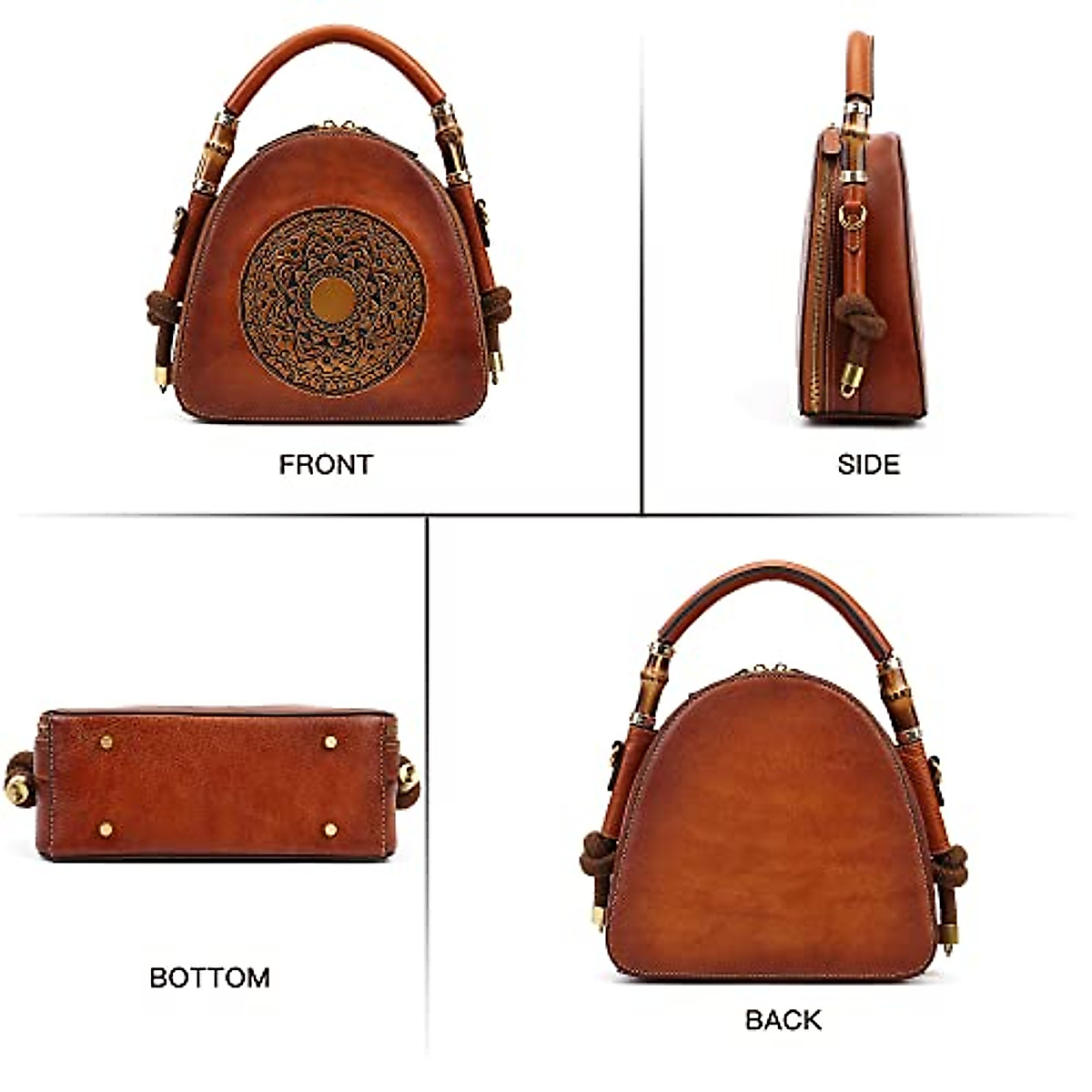 Genuine Leather Handbag for Women, Retro Organizer Top Handle Satchel