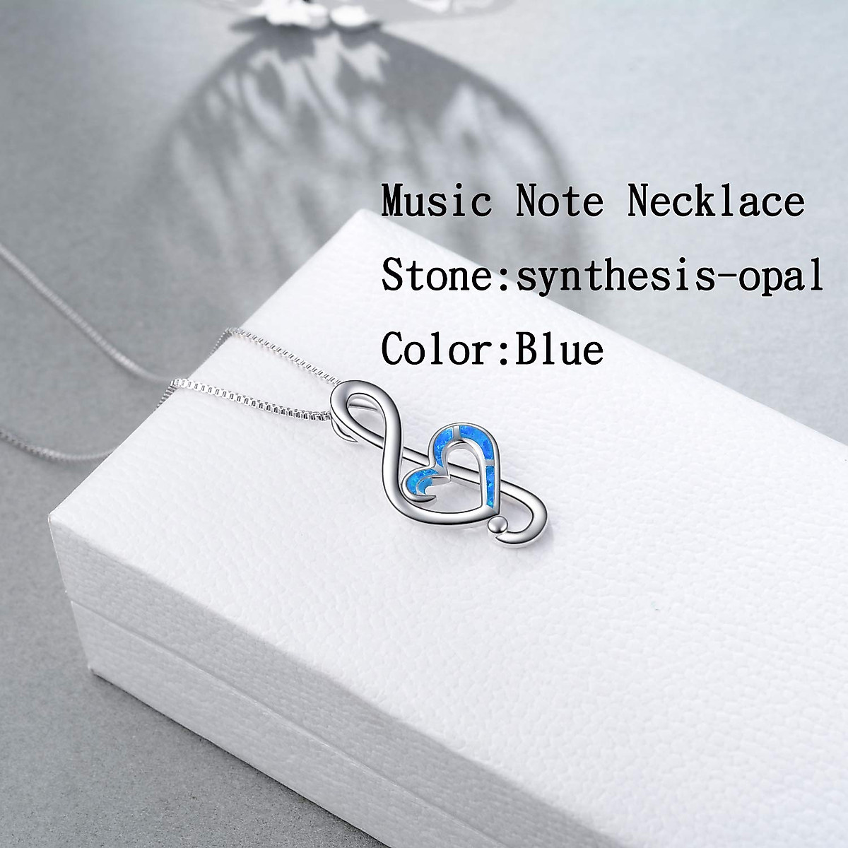 WINNICACA Music Note Necklace for Women Sterling Silver Musical Theme Pendant Jewelry Created Opal Necklace for Her Music Gifts for Music Lovers
