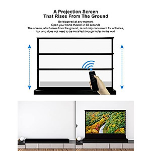 VIVIDSTORM Since 2004-Projector Screen,Pearlescent Cinema White Plus Screen,Black Housing Motorized Floor-Rising Projection Screen,VSDSTZW72H