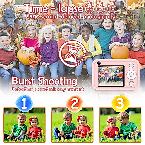 RenFox Kids Camera, 2.4'' 16MP Dual Lens Selfie Camera1080P HD Digital Video Camcorder, Toys and Birthday for Girls Boys Age 3-10, Toddler Beginner Camera with 32GB SD Card - Pink