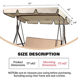 CHENGWEI 600D Outdoor Swing Canopy Replacement Top,Waterproof Patio Swing Canopy Replacement,3 Seat Porch Swing Canopy Replacement Sunshade and Rainproof(77" W x 43" D x 5.9" H Beige)