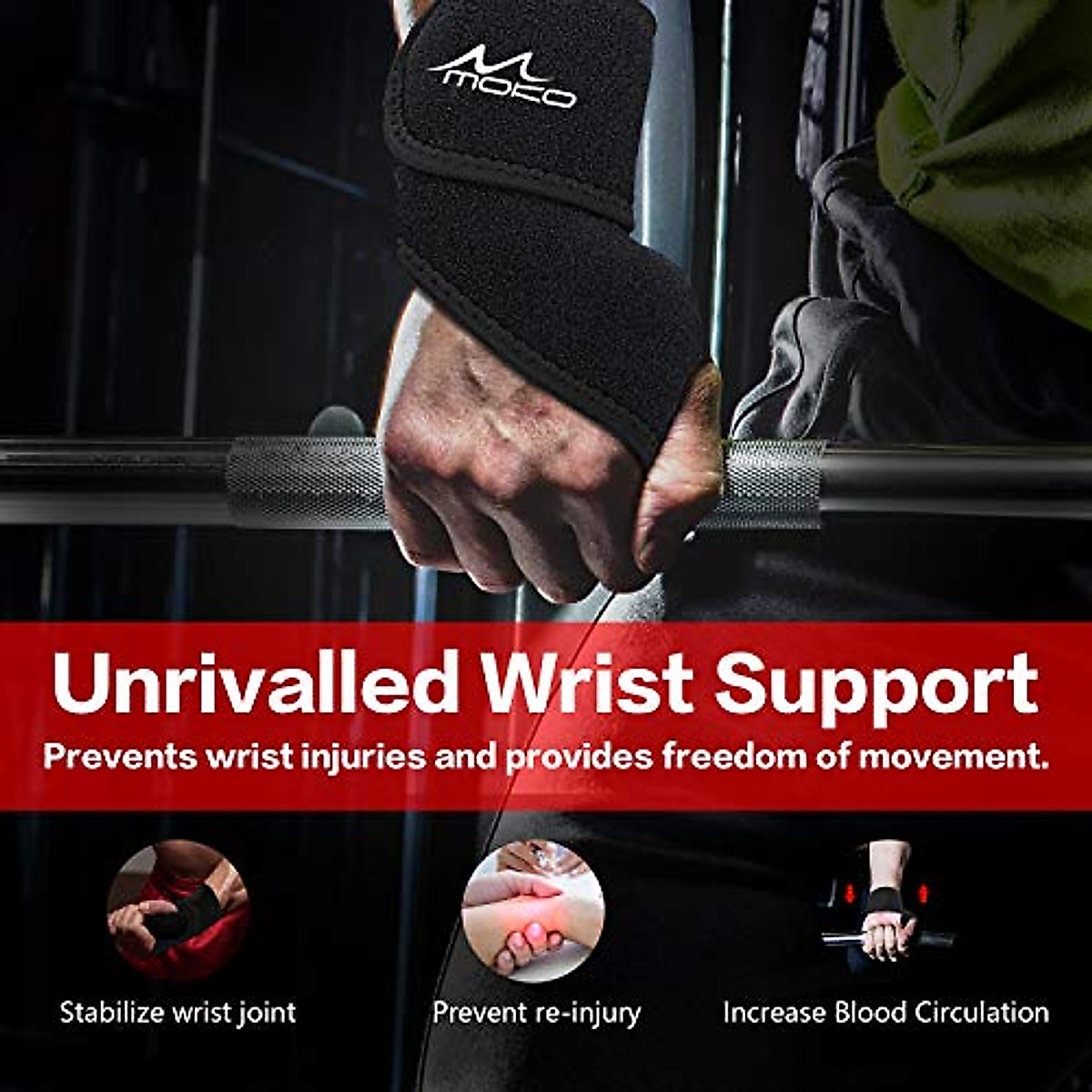 MoKo Wrist Brace, (2 Pack) Adjustable Athletic Wrist Support Wrist Wraps for Women Men Working Out, Tennis, Weightlifting, Biking, Carpal Tunnel, Black