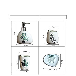 Marble Bathroom Accessories Set - 4 Piece Ceramic Bath Accessory Complete Set Luxury Bath Accessory with Soap Dispenser, Toothbrush Holder, Tumbler, Soap Dish (Green Leaf 2（4Pcs）)
