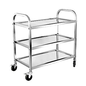 ANIIC Rolling Cart Trolley Carts with Wheels Office 3 Tier Kitchen Storage Cart with Wheels Stainless Steel Trolley Commercial Food Pantry Rolling Cart Kitchen Utility Cart Dorm Room Essentials