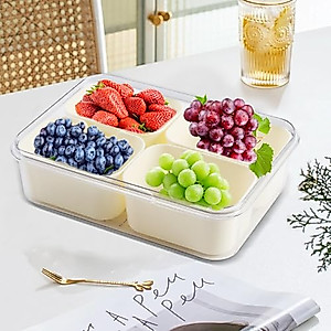 Divided Serving Tray with Lid and Handle, Snackle Box Container mit 4 Compartments Clear Serving Platters and Trays,Snack Platters for Veggie Fruits Snacks Nuts, for Picnic Party Travel