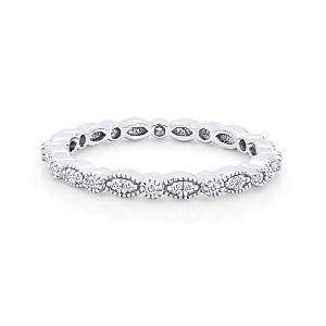 AFFY Womens Anniversary Eternity Bands 3 Stackable Rings Cubic Zirconia Engagement Bridal Milgrain Marquise Infinity Ring 14K White Gold Plated 925 Sterling Silver Ring Sets Size-8.5