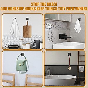 Honmein 6 Pcs Adhesive Wall Hooks for Hanging - Waterproof Shower Hooks, Heavy Duty Towel Hooks for Bathrooms, Kitchens, and Offices (Black)