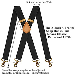 SupSuspen Mens Suspenders with Snap Hooks X Shape Black Suspenders Formal Braces