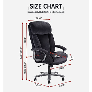CLATINA Comfortable Big and Tall Executive Office Chair with 400lbs Weight Capacity, Thick Padding, Adjustable Height and Upholstered Design Sturdy for Home Office Black