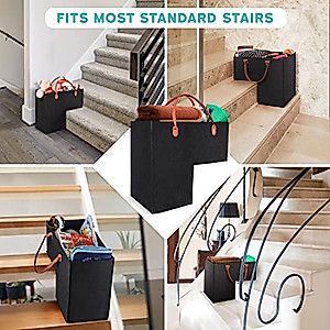 Stair Basket and Stairway Organizer with 2 Reinforced Durable Leather Handles for Standard Sized Stairsteps, Made of Non-Woven Felt Fabric, Collapsible