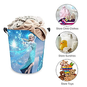 ZOVENCHI Fro-Zen Elsa and Anna 17.3 inch Waterproof Foldable Laundry Hamper,Dirty Clothes Laundry Basket,Oxford Cloth Bin Storage Organizer for Nursery Clothes Toys