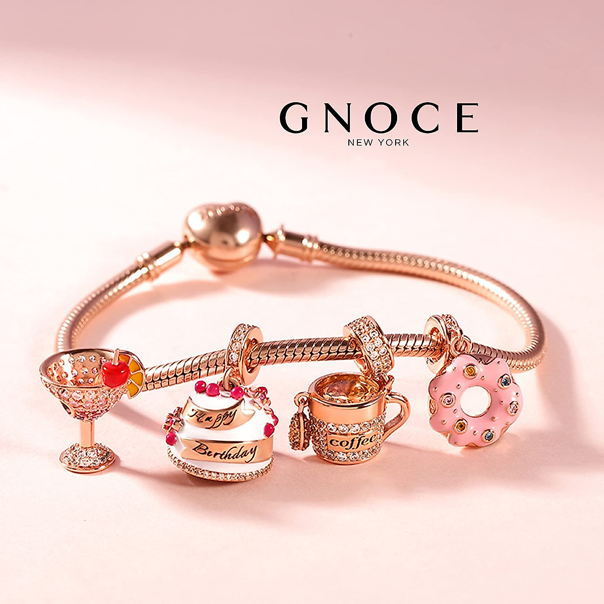 GNOCE Donut Pendant Charms for Bracelet S925 Sterling Silver 18K Rose Gold Plated Pink Doughnut Charms For Women Gilrs Jewelry Gifts Fit All Necklace