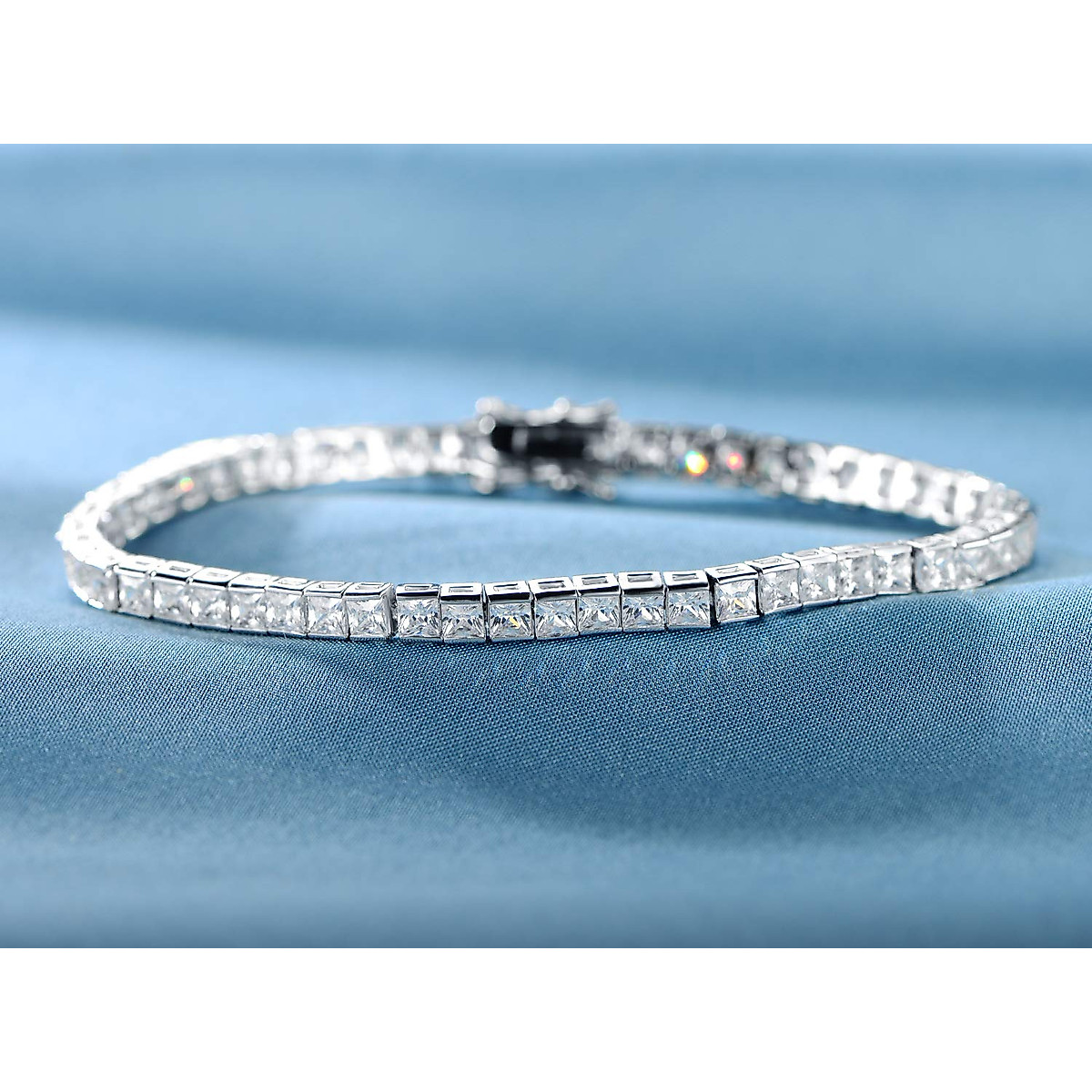 Gemsme 14K White Gold Plated 3.0mm Bracelet Classic Hypoallergenic Cubic Zirconia Tennis Bracelet for Women