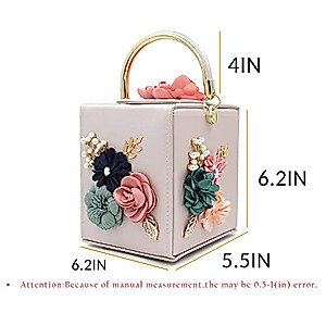 Milisente Evening Clutch Bag for Women Floral Square Box Evening Bags Crossbody Shoulder handBags Flower Wedding Clutch Purse (Beige)