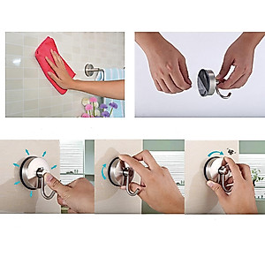 SagaSave 2 Pcs Heavy Duty Vacuum Suction Cup Hooks Stainless Steel Wall Mount Reusable Hook Brushed Nickel Silver Shower Hooks for Hanging Shower Towel, Coat,Kitchen Pots Pans