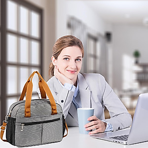 HSHPX Lunch Bag Women Insulated Adult Lunch Box Large Reusable Lunch Tote with Webbing Loop Cute Portable Lunch Cooler with Adjustable Shoulder Strap for Work Office Picnic (Stripe)