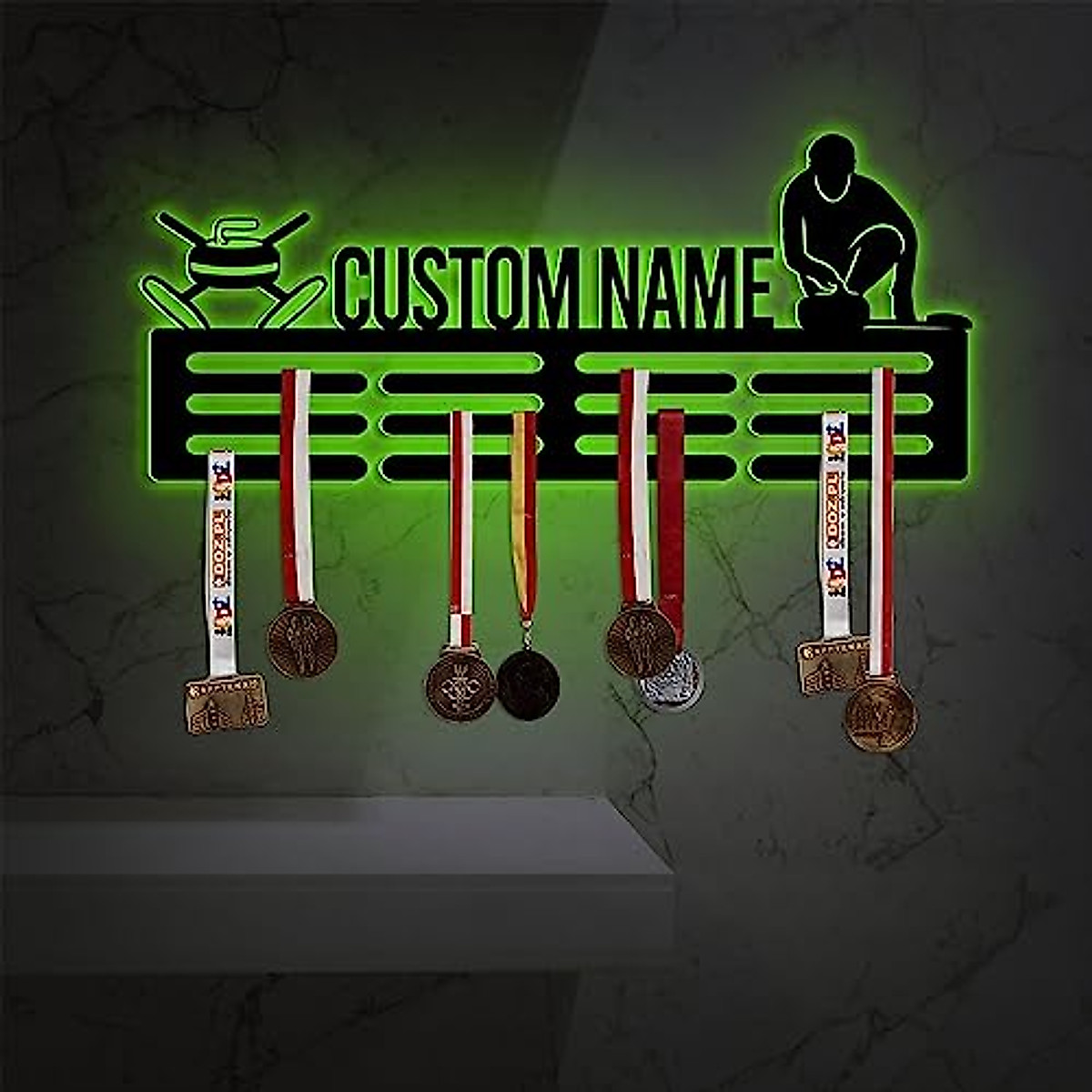 Custom Metal Yard Sign Light, Custom Curling Medal Hanger with Led Light, Medal Holder Display Rack for Awards and Ribbons, Tiered Award Rack, Curling Medal Rack Gift