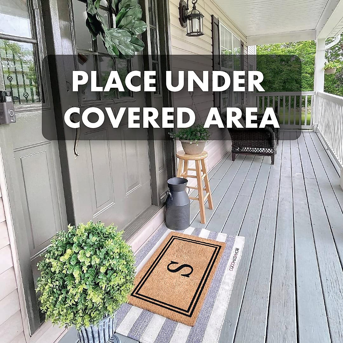 COCO MATS 'N MORE Blue Double Bordered Monogrammed Coco Doormat 38" x 60" with Vinyl Backing | Entry Rugs | Unique, Personalized Door Mats Outdoor | Tough Coconut Husk Scrapes All Dirt Off Shoes