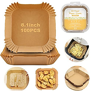Air Fryer Disposable Paper Liners Square, 8.1 Inch Non-Stick Air Fryer Parchment Paper Liners, 100PCS Oil-Proof Parchment Baking Paper for Roasting Microwave Baking