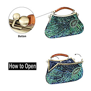 GUOZI Women's Vintage Beaded Sequin Peacock Clutch Purse Handmade Crossbody Evening Bag Handbag For Wedding Party Prom