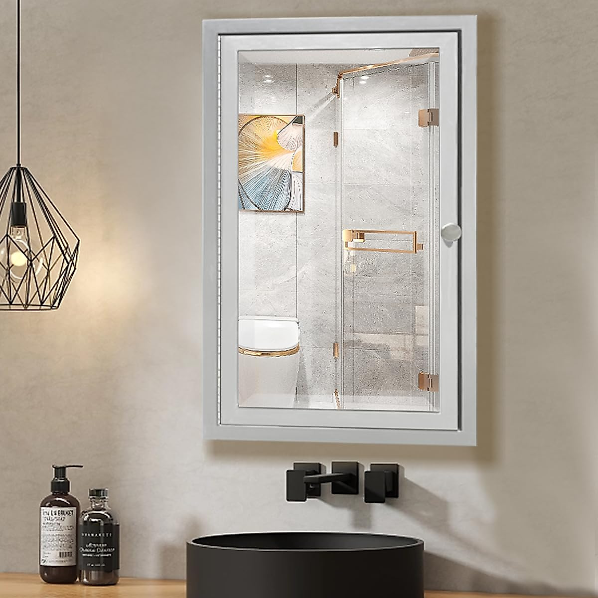 FOMAYKO Stainless Steel Medicine Cabinet with Mirror - Wall Mounted Bathroom Storage Organizer, Rust-Resistant Metal Mirror Cabinet for Vanity, Adjustable Shelves, 15x25 Inch