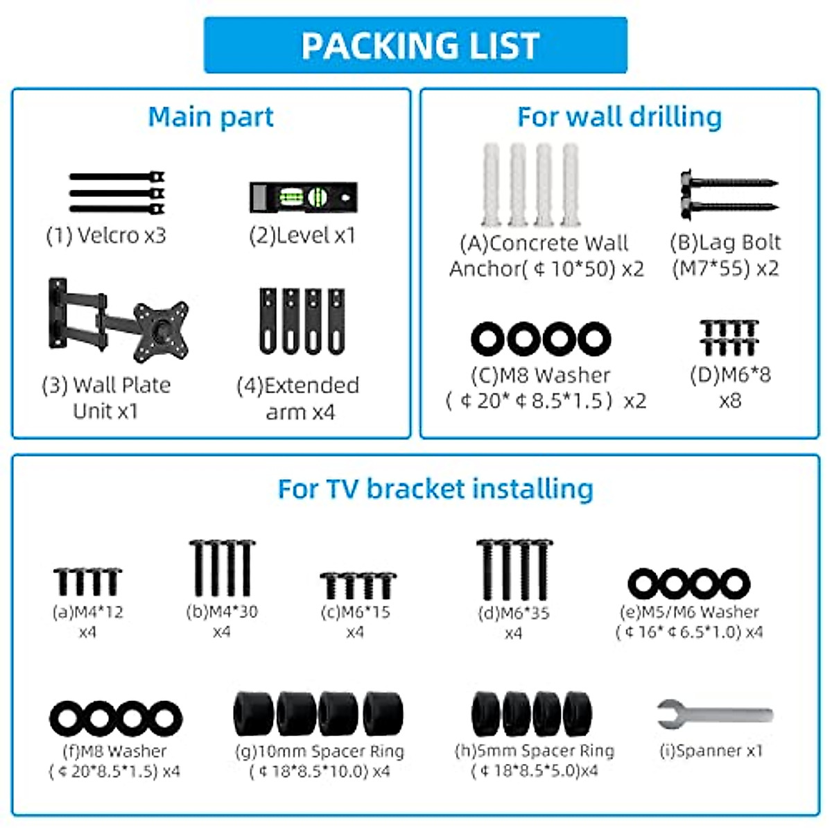HOME VISION Full Motion TV Monitor Wall Mount Extend up to 21.9", Ball Joint 360° Rotation Swivel Tilt TV Mount for Most 17-42inch 4K LED LCD Flat Curved Screen TV, Max VESA 200x200mm